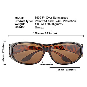 Fit Over Sunglasses Polarized Lens Case Included Wear Over Prescription Eyeglasses 100% UV Protection for Men and Women Brown Lens