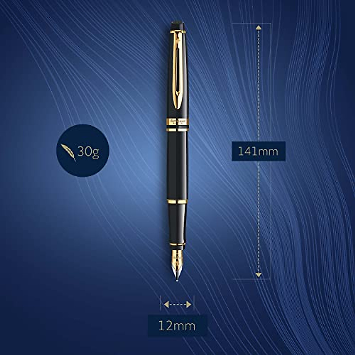 Waterman Expert Fountain Pen | Gloss Black With 23k Gold Trim | Fine Nib | Gift Box