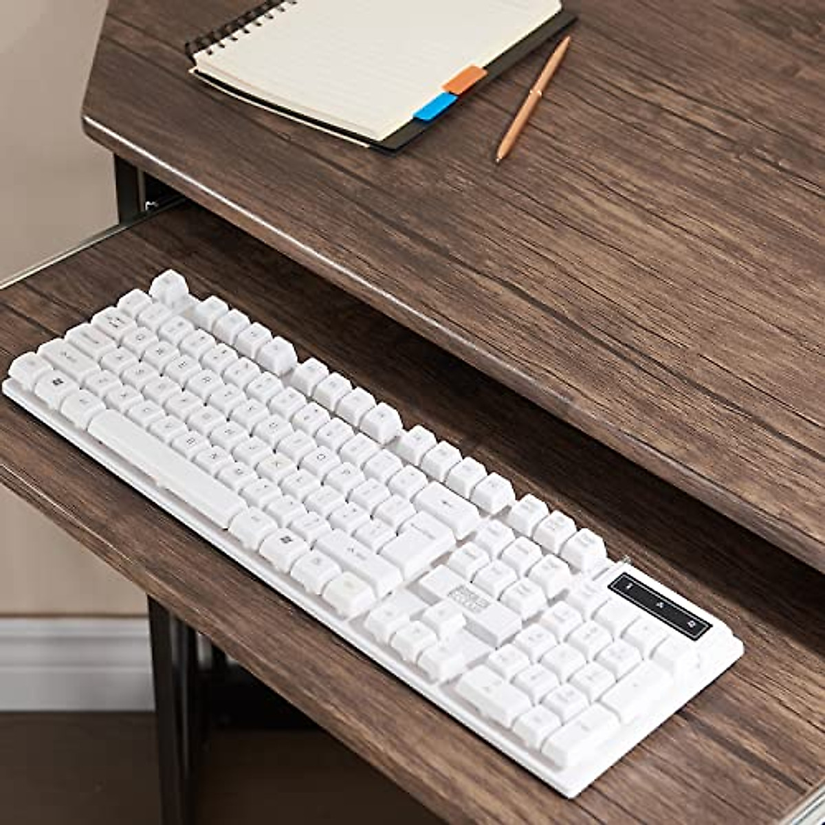 VECELO Corner Computer Desk Writing Smooth Keyboard Tray & Storage Shelves,Compact Home Office Triangle Table, Rustic Natural Brown