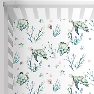 Sahaler Crib Sheet for Girl Boy Baby Polyester Fitted Crib Sheets for Standard Crib and Toddle Mattresses-Green sea Turtle...