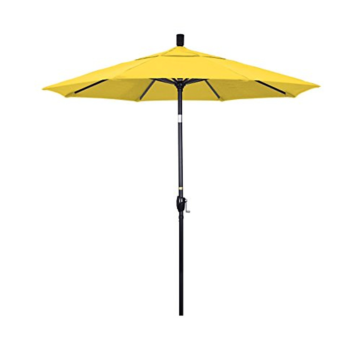 California Umbrella 7.5' Round Aluminum Market Umbrella, Crank Lift, Push Button Tilt, Black Pole, Lemon Olefin