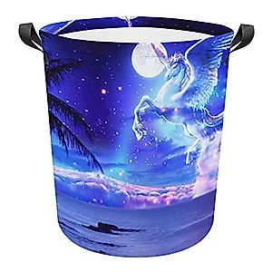 Comics Pegasus Laundry Hamper Round Canvas Fabric Baskets with Handles Waterproof Collapsible Washing Bin Clothes Bag
