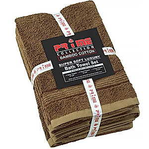PRIME COLLECTIONS Ultra Soft Luxury Bamboo Cotton Bath Towel Set 8 Piece Towels 600 GSM 2 Bath Towels 2 Hand Towels and 4 Washcloths (Dark Brown, 8)