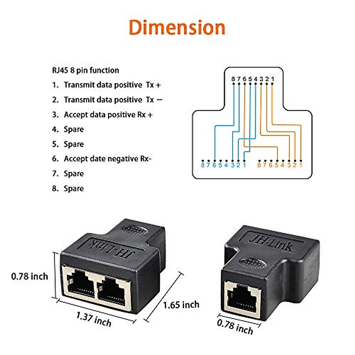 Ethernet Splitter & RJ45 Ends, Ethernet Splitter 1 to 2 for RJ45 Cat5/Cat5e/Cat6/Cat7 Cable -2 Pack, hehuangTech Ethernet Cable Splitter.