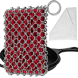 Herda 316L Cast Iron Scrubber, Skillet Chainmail Scrubber for Cast Iron Pan - Chain Mail Scrubber Cast Iron Sponge - Metal Scrubber Cast Iron Skillet Cleaner, Wok, Dutch Oven Cleaning Chain Scrubber