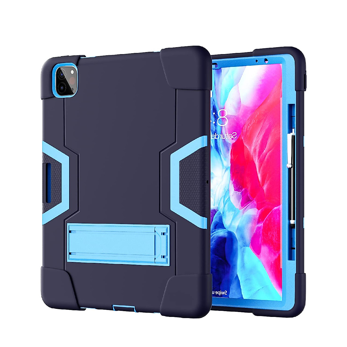 iPad Pro 12.9" Case 2022 2021 2020 2018,AICase Heavy Duty Hybrid Shockproof Hard Cover Rubber Stand with Screen Protector+Stytus for Apple iPad Pro 12.9-inch (6th,5th, 4th & 3rd Gen)