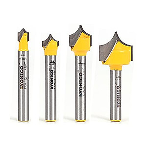 YONICO Groove Point Cutting Roundover Router Bit 4 Bit Set 1/4-Inch Shank 13470q