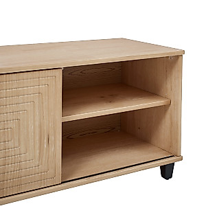 MUSEHOMEINC Wood TV Stand/Media Console with Shelve and Drawer for Living Room,Mid-Century Modern Style,Beige and Black Finish