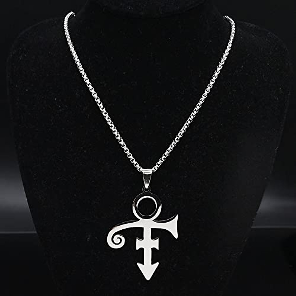 PERSUB RIP Memorial Symbol Love Logo Steampunk Stainless Steel Necklace Women The Minimalism Artist Love Symbol Prince Necklace Jewelry (Metal Color: 50cm BOX SR)