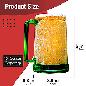 Beer Mugs with Gel Freezer 16 oz, Double Walled Beer Mugs with Handles, Color Handles Set Of 4