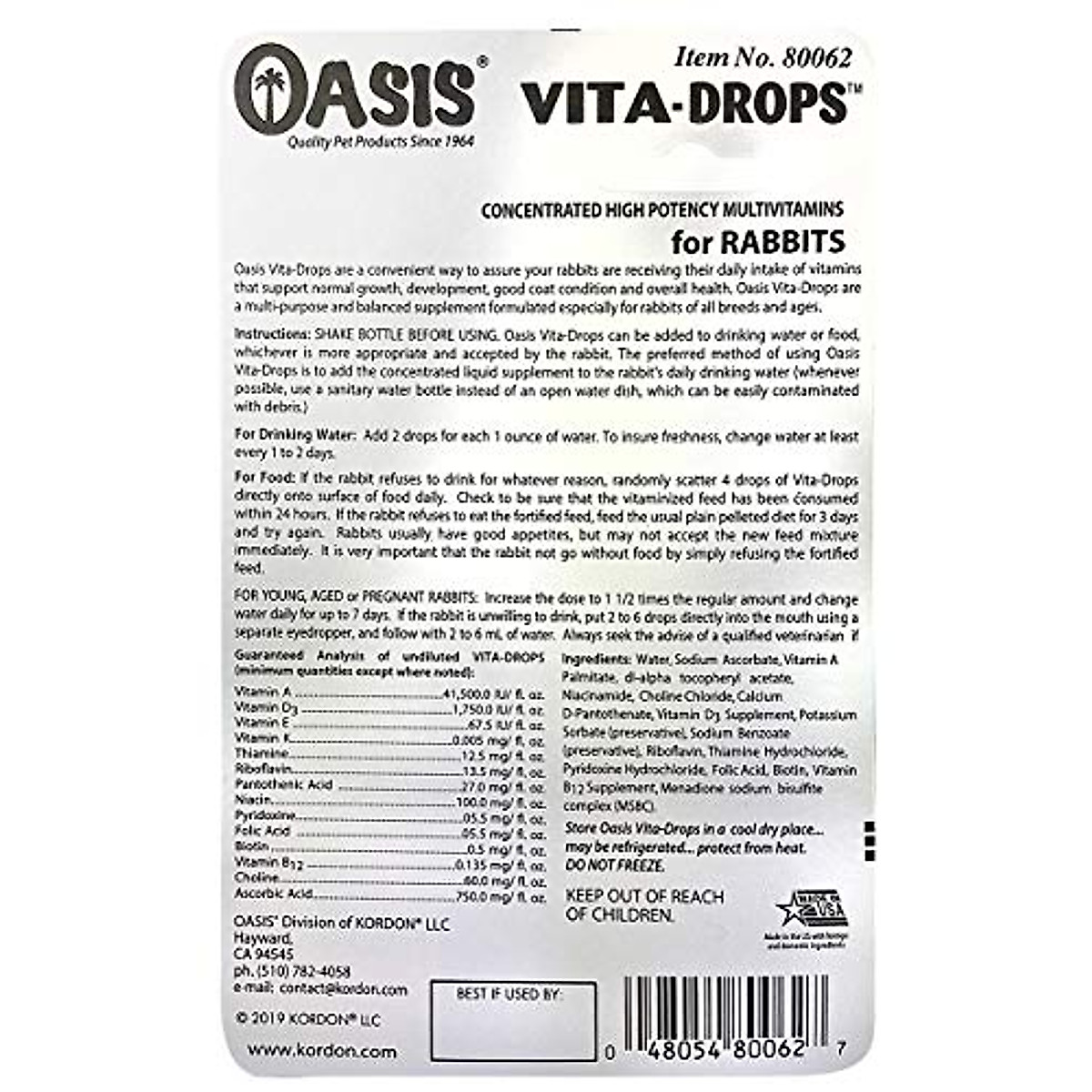 OASIS #80062 Rabbit Vita Drops, 2-Ounce