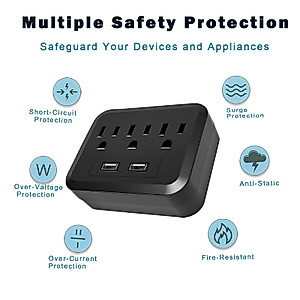 2 Pack Wall Charger Surge Protector with 2 USB Charging Ports, Multi Plug Outlets Extender with3 Outlets, Outlet Splitter, Plug Adapter, USB Plugs for Wall Outlet (Black)…