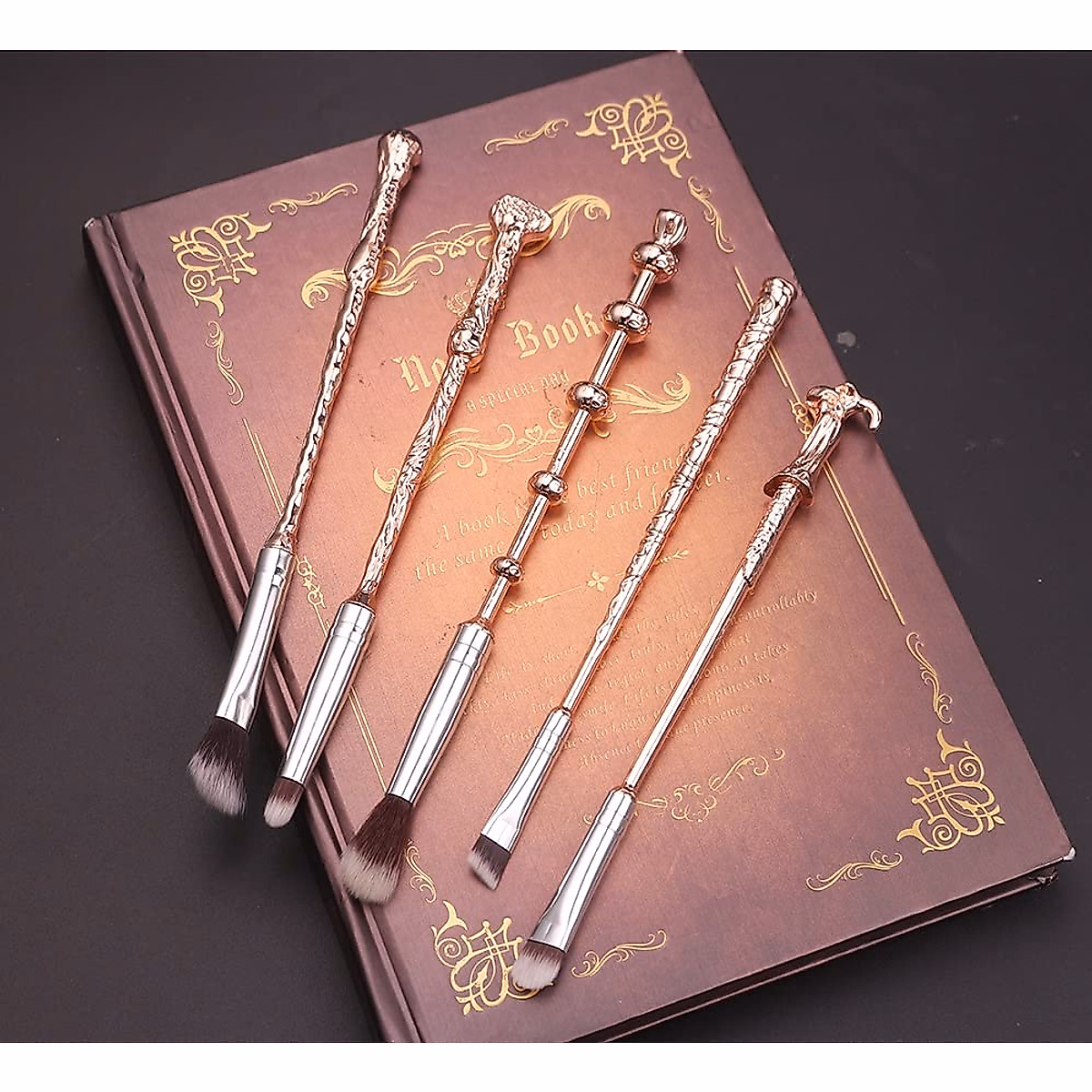 5 Pcs Makeup Brushes,For Wizard Wand Set Kit,in a Gift Bag, Perfect for Eyebrows, Eyeshadow Palette, Foundation, and Powder use (Rose Gold)