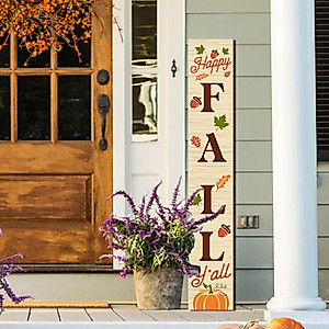 Happy Fall Sign Autumn Front Door Hanging Decor Welcome Sign Wooden Vertical Indoor Outdoor Standing Sign For Garden Home Yard Farmhouse Porch 47.2 x 7.8 Inch