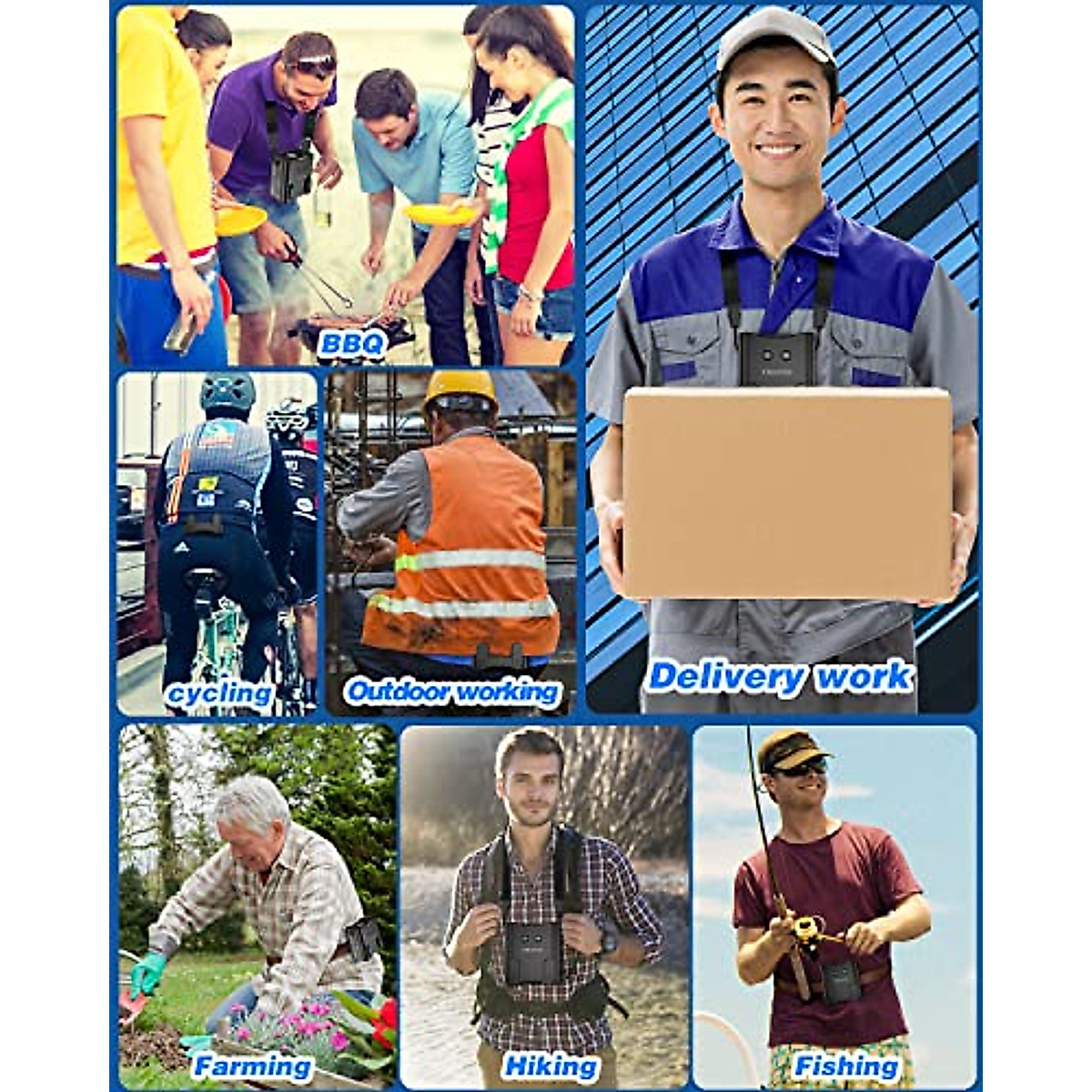 UMANNO Waist Fan 12000mAh Rechargeable,Portable Fan with over 24H Working Time, 9500RPM Strong Airflow Wearable Belt Fan Personal Waist Clip Fan for Clothes Shirt Farm Work Hiking