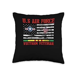 Proud US Air Force Vietnam Veteran Vintage Gifts U.S Air Force Vietnam, USAF Veterans Day Flag Throw Pillow, 16x16, Multicolor
