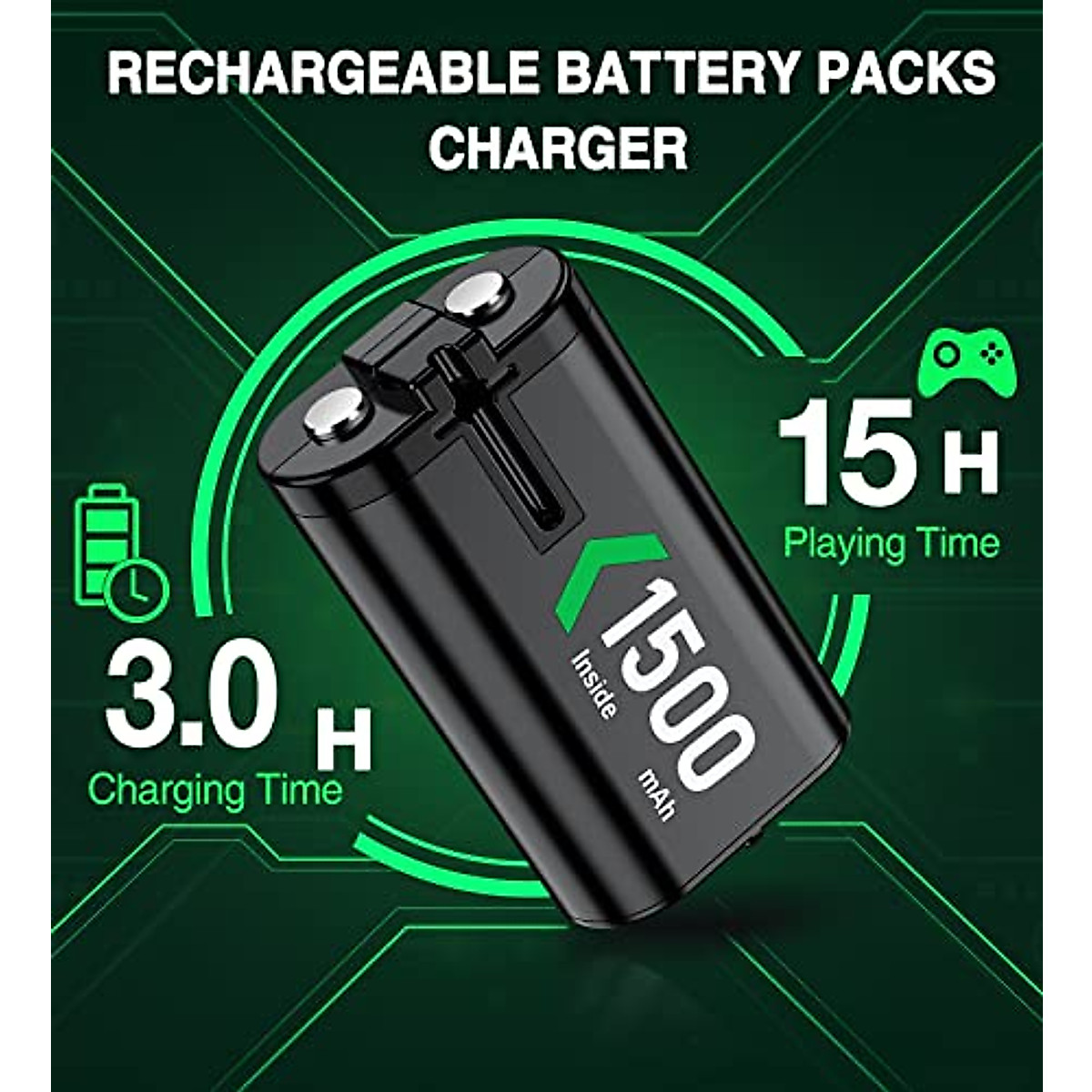 Xbox Controller Battery Pack for Xbox Series X|S/Xbox One S/X/Elite, 4x1500mAh Xbox One Rechargeable Battery Pack With Fast Charger Station for Xbox Series X|S/Xbox One S/X/Elite Wireless Controller