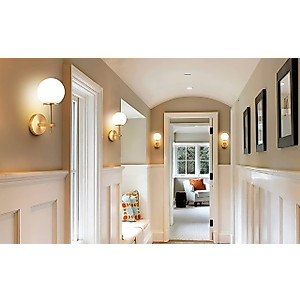 jengush LED Battery Operated Wall Sconce Fixture Set of 2, Modern Globe Glass Shade, Wall Light with Remote Control Dimmable，not Hardwired Sconce Fixture Easy to Install Not Wires(Color : Gold-05)