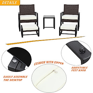 LOKATSE HOME Patio Conversation Set 5 Pieces Outdoor PE Wicker Rattan Sofa Furniture Cushioned Chairs and Ottomans with Tempered Glass Coffee Table, White