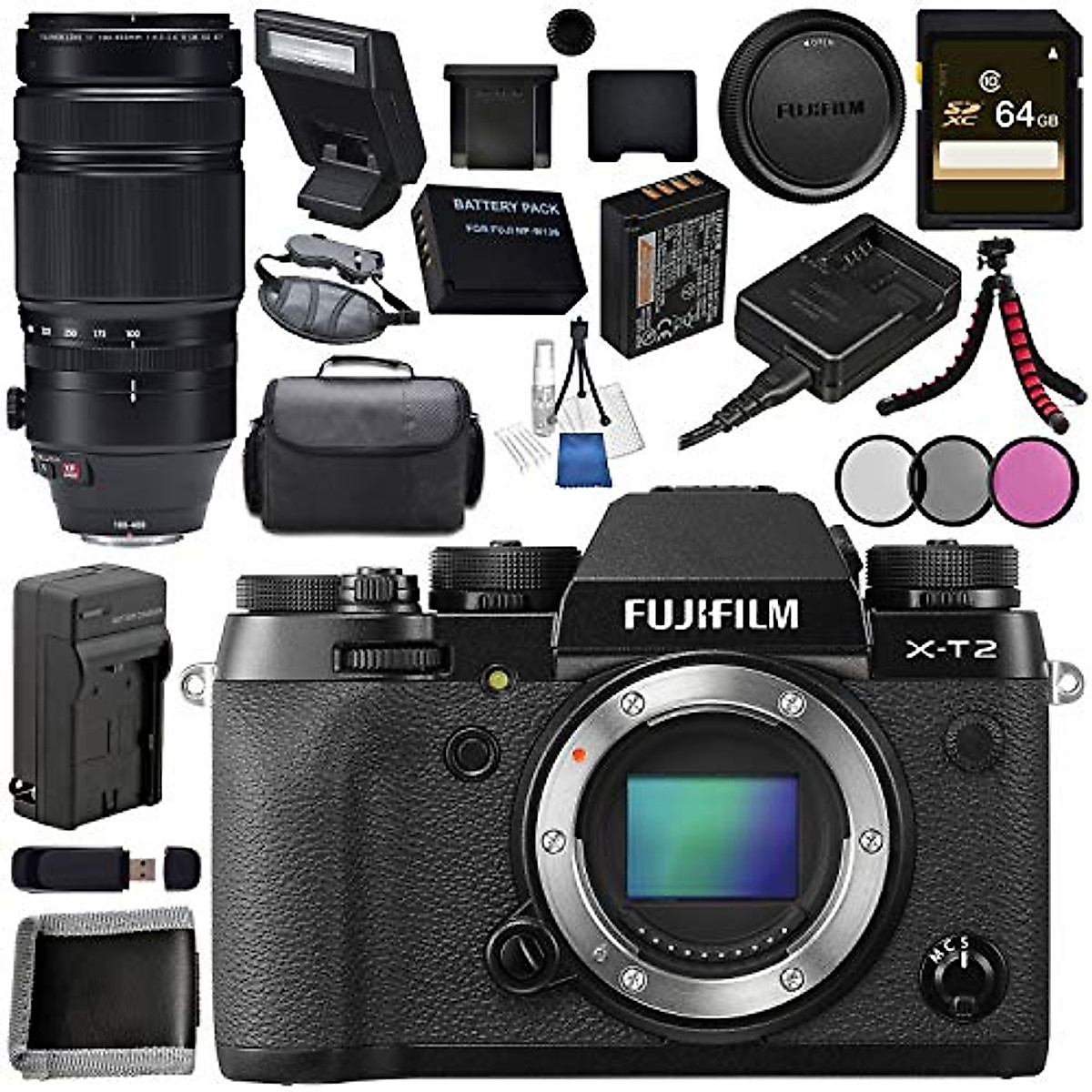 Fujifilm X-T2 Mirrorless Digital Camera (Body Only) 16519247 + Fujifilm XF 100-400mm f/4.5-5.6 R LM OIS WR Lens 16501109 Bundle