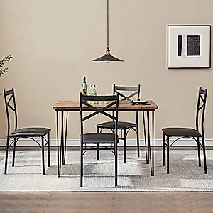 VECELO 5-Piece Set for Home Kitchen Breakfast Nook, with 4 Chairs, Dining Table for 4, Black