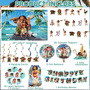 Moana Birthday Party Supplies - Moana Party Decorations include Banner Backdrop Ballons Cake Cupcake Toppers Haning Swirls, Moana Party Supplies