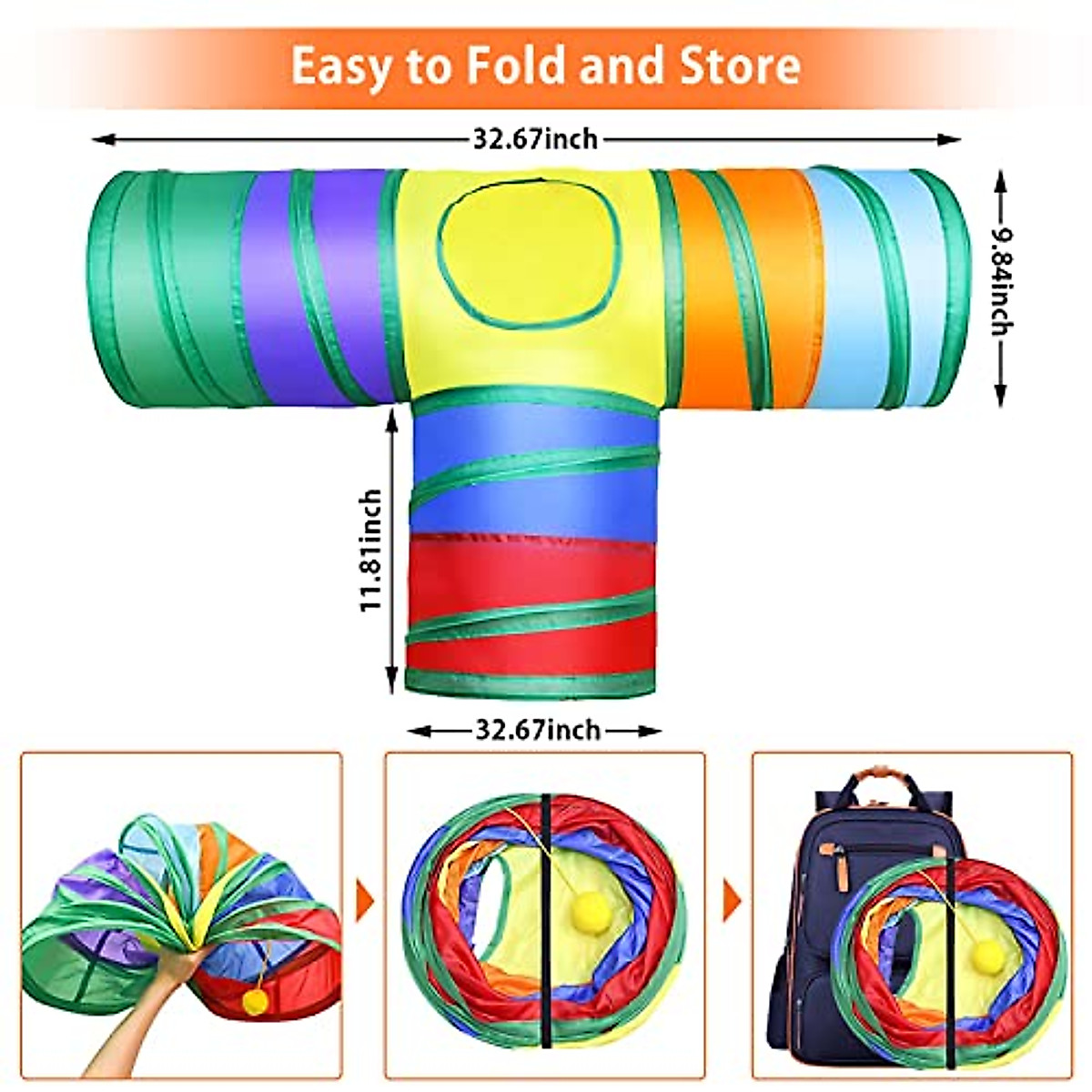 Oziral Cat Toys Set 32 PCS Kitten Toys Assortments Including 3 Way Tunnel Cat Feather Teaser Wand Sisal Mice Bell Balls Crinkle Balls Interactive Cat Toys for Indoor Cats Kitten