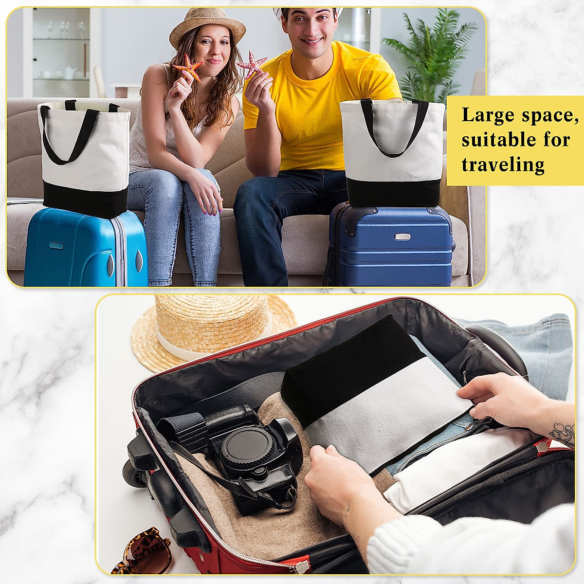 LEIFIDE 20 Pieces Canvas Tote Bag and Makeup Bag Set Canvas Beach Bag with Handle Canvas Bag for Women Mother Bridesmaids (Black and White)