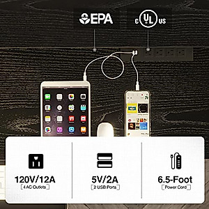 Rolanstar Computer Desk with Power Outlet and Monitor Stand Shelf, 47” Home Office PC Desk with Keyboard Tray and USB Ports Charging Station, Desktop Table, Stable Metal Frame Workstation, Black