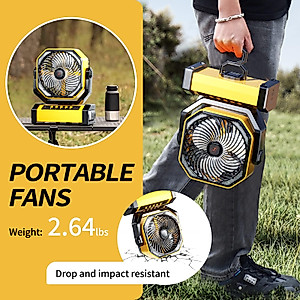 Camping Fan with LED Light, 20000mAh Rechargeable Battery, Outdoor Tent Fan with Light and Hook, USB Desk Fan, Orange, D13 (Yellow, D12)