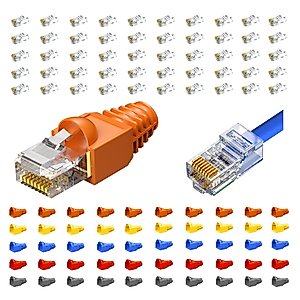 SHUXAG® RJ45 connectors, CAT6/CAT5e Connectors, 50 Sets of Ethernet CAT5e Cable Connectors, RJ45 Modular Plugs with 50 Sets of Strain Relief Boots, UTP Network Plug for Solid or Standard Cable