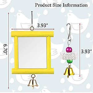Vehomy 2Pcs Chicken Mirror Toys for Hens Hanging Swing Mirror Toys with Bells and Beak Grinding Molar Stones for Roosters Hens Birds Parrots (Yellow and Red)