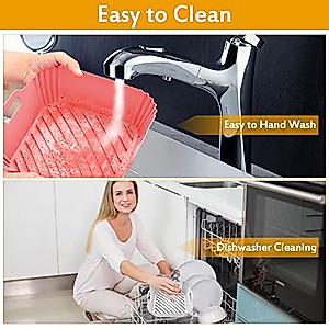 2Pcs Silicone Air Fryer Liners 8.5 inch for 4 to 7 QT Reusable Air Fryer Pot, Heat Resistant Easy Cleaning Air Fryer Silicone Pot for Air Fryer Accessories (Grey+Pink)