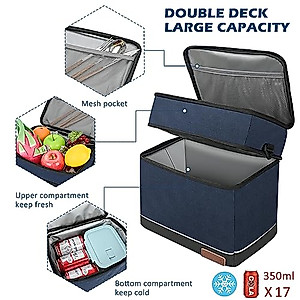 MIYCOO Insulated Lunch Bag for Women Men Leakproof Double Deck Lunch Box Soft Large Lunch bags Cooler Bag Blue