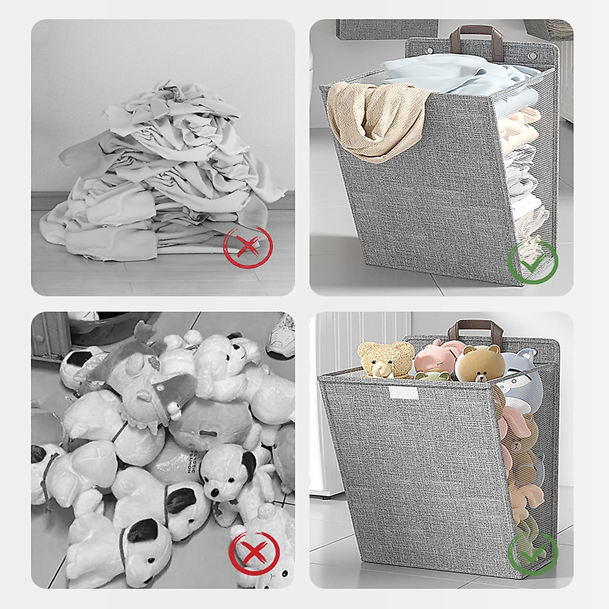 PiyquinticFolding laundry basket ，Set of 2 Wall-Mounted Laundry Baskets，Laundry basket hanging on the wall，Space-saving large laundry basket，Laundry basket gray，