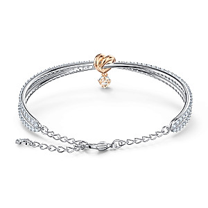 Swarovski Lifelong Heart Bangle Bracelet, Women's White Crystal Heart Design Bracelet with Mixed Rose-Gold Tone and Rhodium Plating
