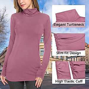 LE VONFORT Womens Turtleneck Long Sleeve Shirts Fleece Lined Lightweight Thermal Base Layer Light Purple Medium