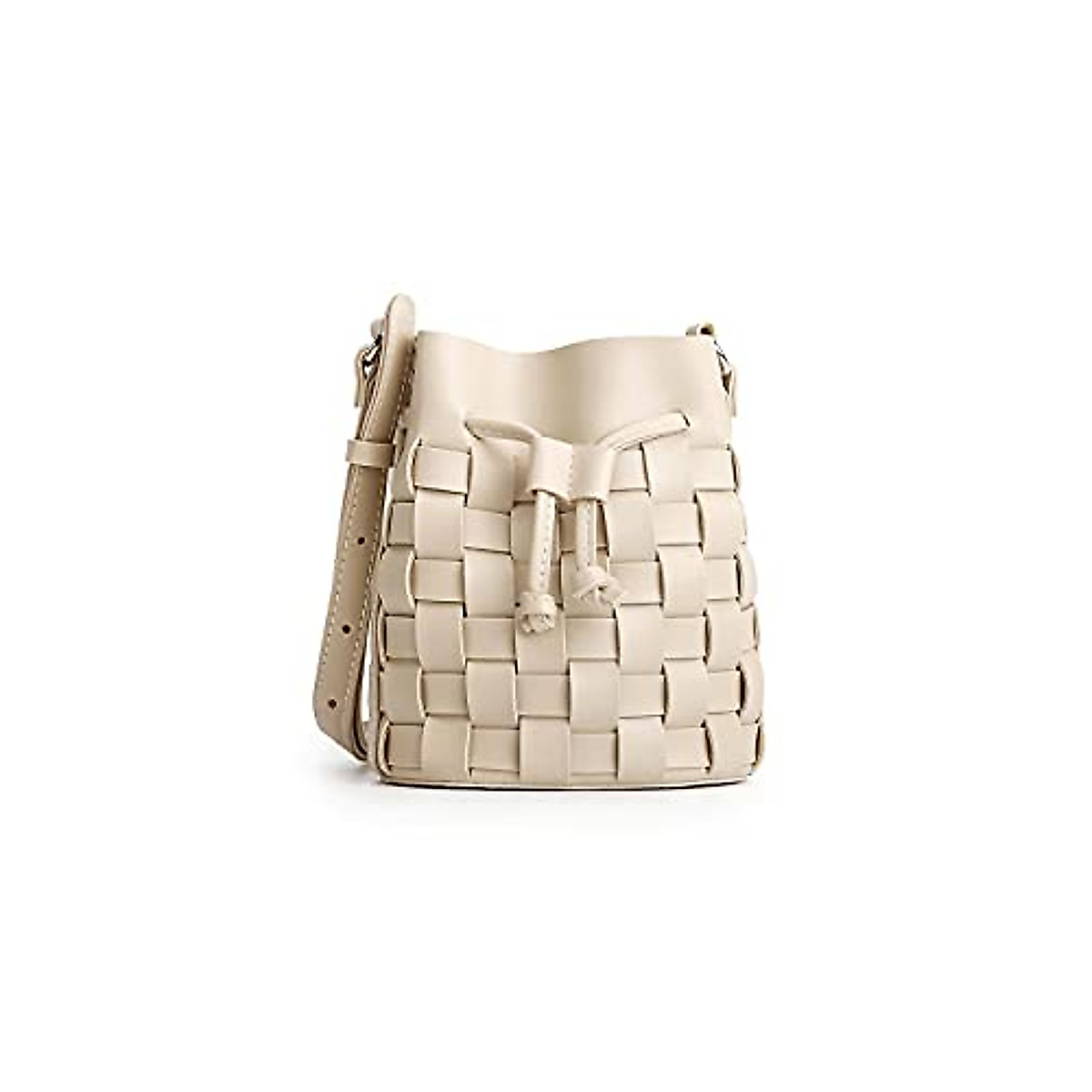 TIJN Woven Bucket Bag for Women Luxury Satchel Handbag with Vegan Leather Crossbody Bag,Cream(Ailin)