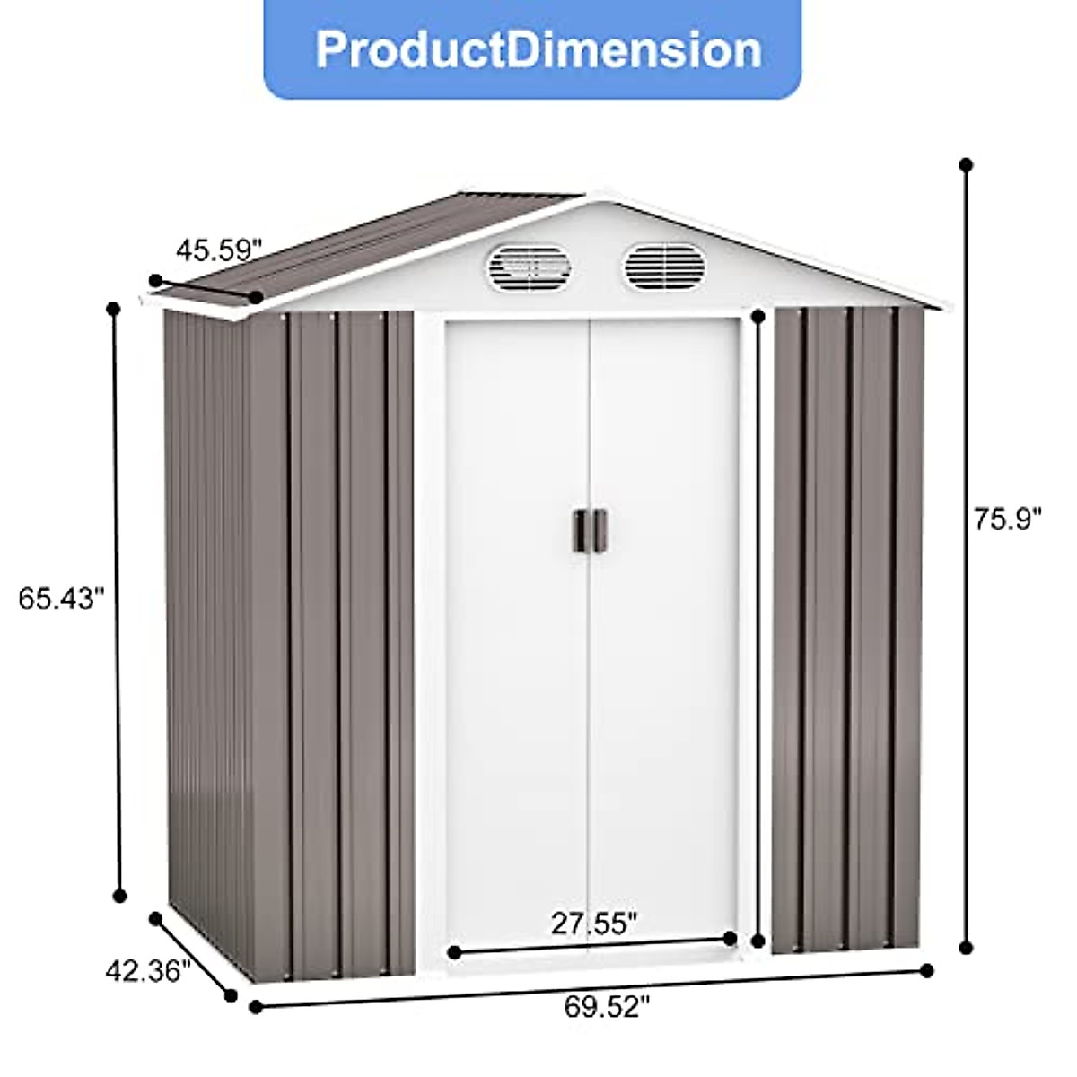 FOOWIN Metal Storage Shed, Storage with Sliding Doors and Vents,Metal Garden Shed Steel Anti-Corrosion Storage House Metal Sheds for Backyard Garden Patio Lawn (Grey & White 6 'x 4'), (lympj-22)