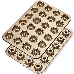 Webake Mini Fluted Tube Cake Pan, 24-Cup Non-stick Bite Size Bundtinis Petite Fluted Cake Mold Heavy Gauge Carbon Steel Baking Tray Set of 2