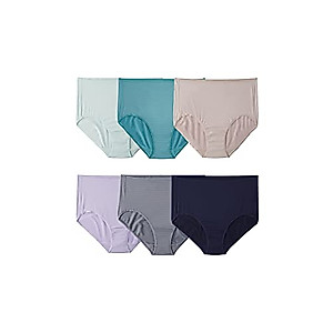 Fruit of the Loom Women's Breathable Underwear (Regular & Plus Size), Brief-Cooling Stripes-6 Pack Assorted Colors, 9