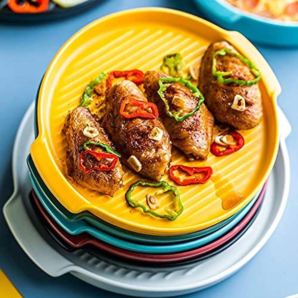 GagalU China Dinnerware Set,Dinner Plate Ceramics Dinnerware Set, Bone China 26 Pieces Plates and Bowls Sets/Pure White Blue Edge Porcelain Dinner Set Suitable for housewarmingurant Microwave Sa