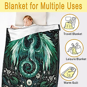 Dragon Blanket Gift for Woman Man Girls Boys Greens Dragon Gift for Dragon Lovers Soft Flannel Blanket for Living Room Sofa Couch Decor - 40"x50" for Kids/Children