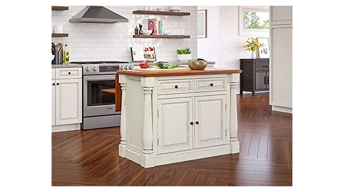 Homestyles Monarch Kitchen Island Set - 50 Inch Antique White