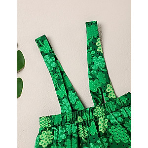 Baby Girls St.Patrick's Day Outfits Toddler Girls Ruffle Sleeve Shirts Shamrock Clover Suspender Dresses