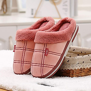FraftO Warm Winter Mens Slipper Velvet Waterproof Fur Home Warm Memory Cotton Slippers Shoes Pink