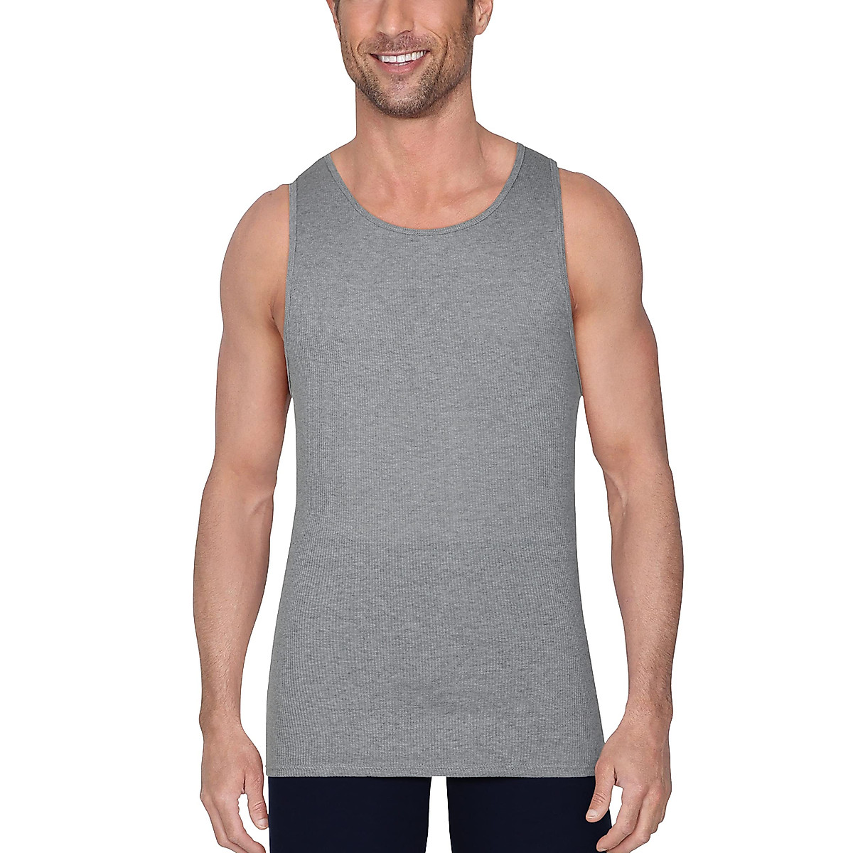 Fruit of the Loom Men's Tag-Free Cotton Undershirts, Regular-Tank-4 Pack Black/Grey, Medium