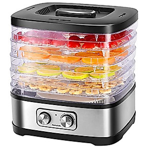 Seeutek Food Dehydrator Machine for Beef Jerky, Fruits, Vegetables Electric Dryer Machine with 5 BPA-free Trays, Adjustable Temperature Control, Recipe Book & 4PCS Reusable Storage Bags