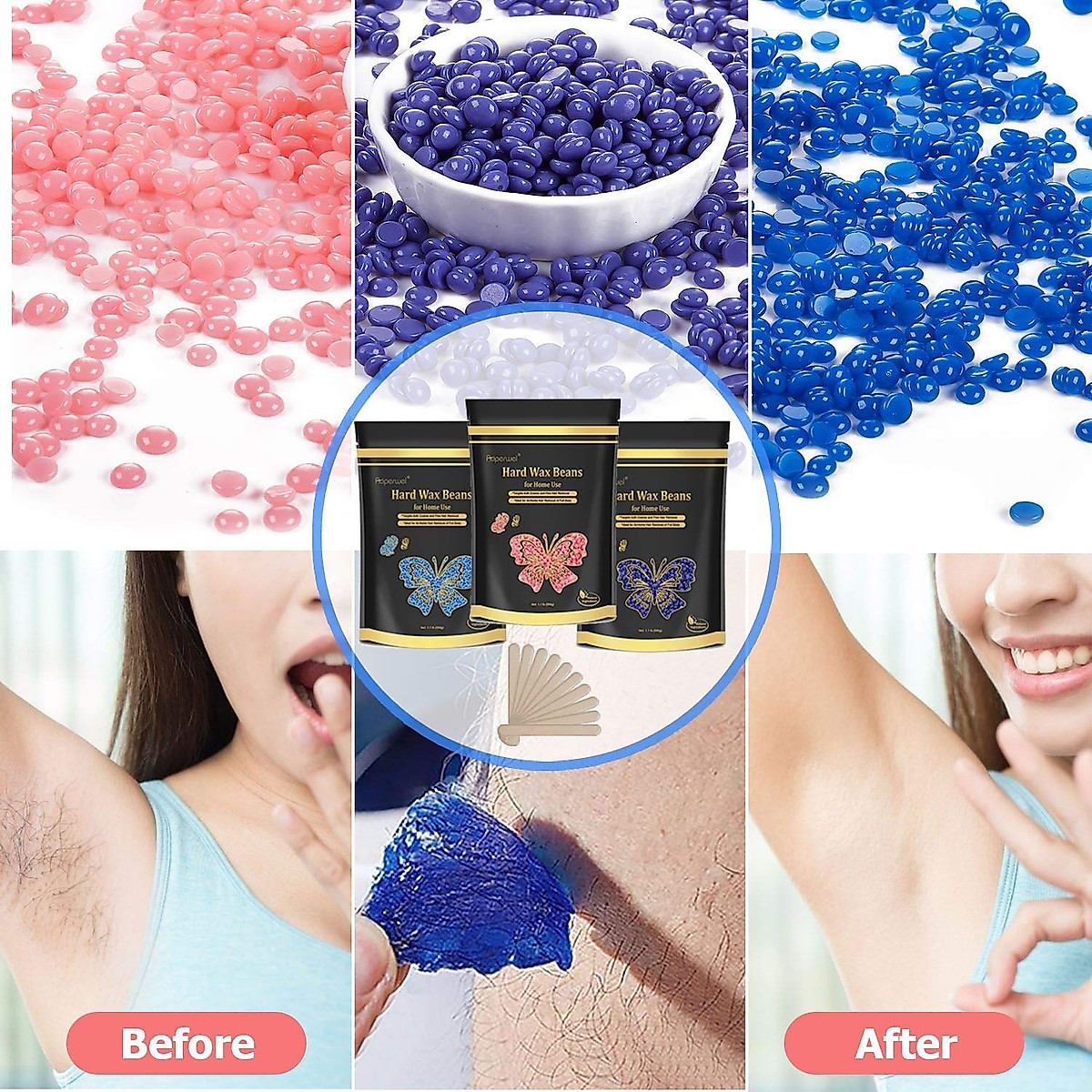 Waxing Beads for Hair Removal 1.1LB, Wax Beads for Sensitive Skin, Painless Wax Beans for Brazilian,Eyebrow Facial Leg for At Home Pearl Waxing Beads with 20 Spatulas for Women Men