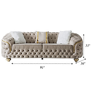 BEYAN Bursa Cream Living Room Set, Sofa & Loveseat, Mid-Century Modern Style, Tufted Button, Includes 3 & 2 Pillows, 91" & 84", Cream
